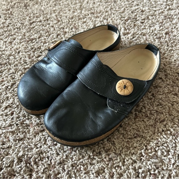 Haflinger | Shoes | Haflinger Black Leather Button Mules Clog Cork Sole ...